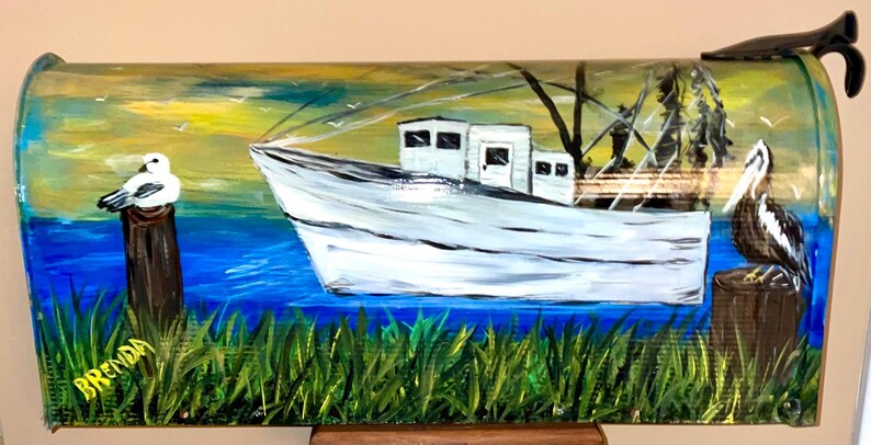 Shrimp Boat Hand Painted Rural Mailbox - Etsy
