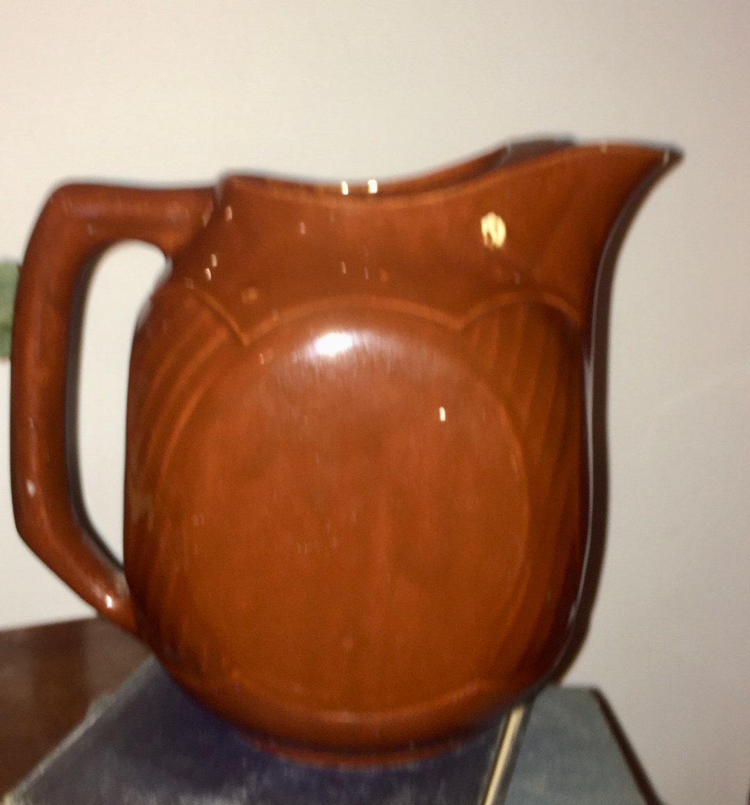 Vintage Brown Pottery Pitcher - Etsy