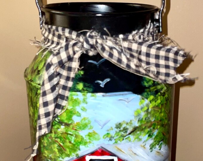 Red Barn on Milk Can - Etsy