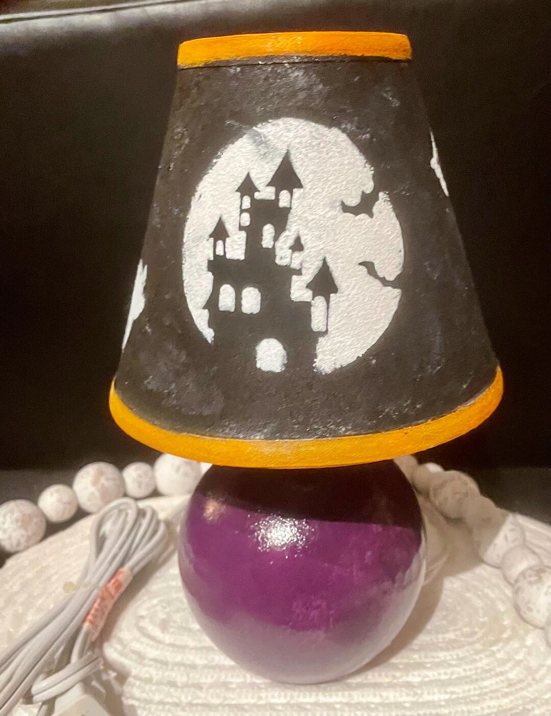 Painted Halloween Witch Lamp and Shade, Halloween Miniature Lamp, Witch ...