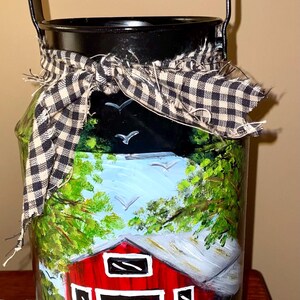 Red Barn on Milk Can - Etsy