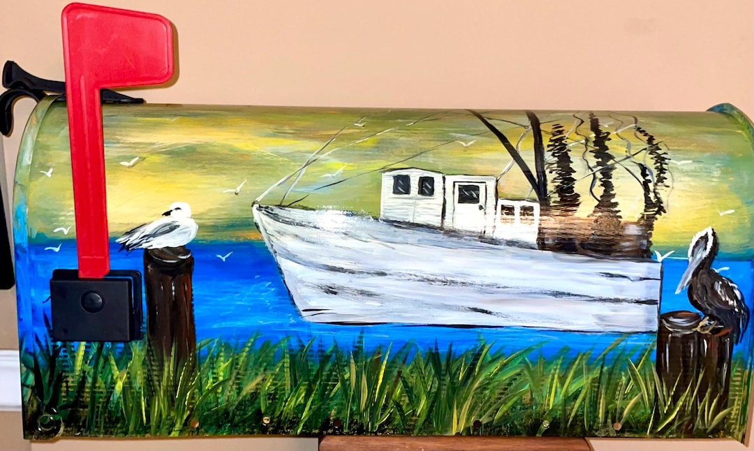 Shrimp Boat Hand Painted Rural Mailbox - Etsy