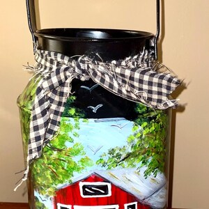 Red Barn on Milk Can - Etsy