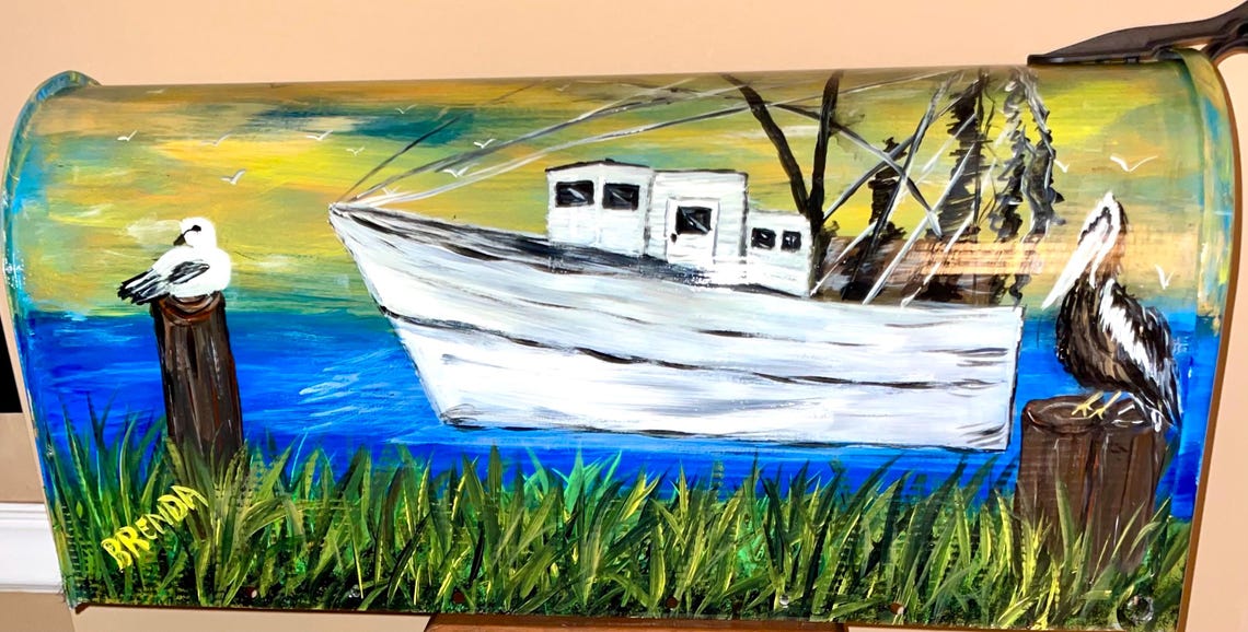 Shrimp Boat Hand Painted Rural Mailbox - Etsy