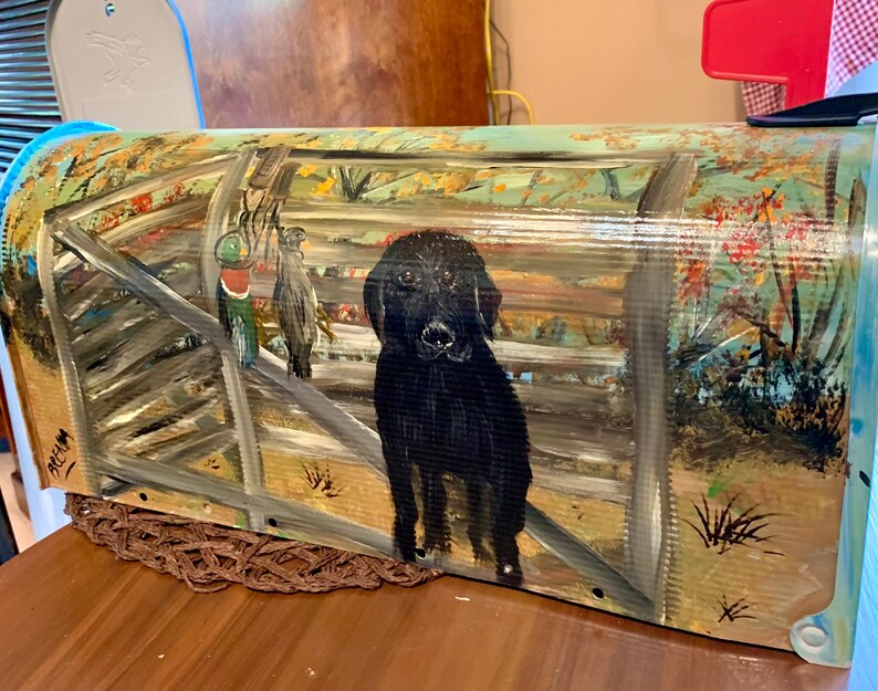 Black Labrador Retriever and Duck Hand Painted Rural Mailbox - Etsy