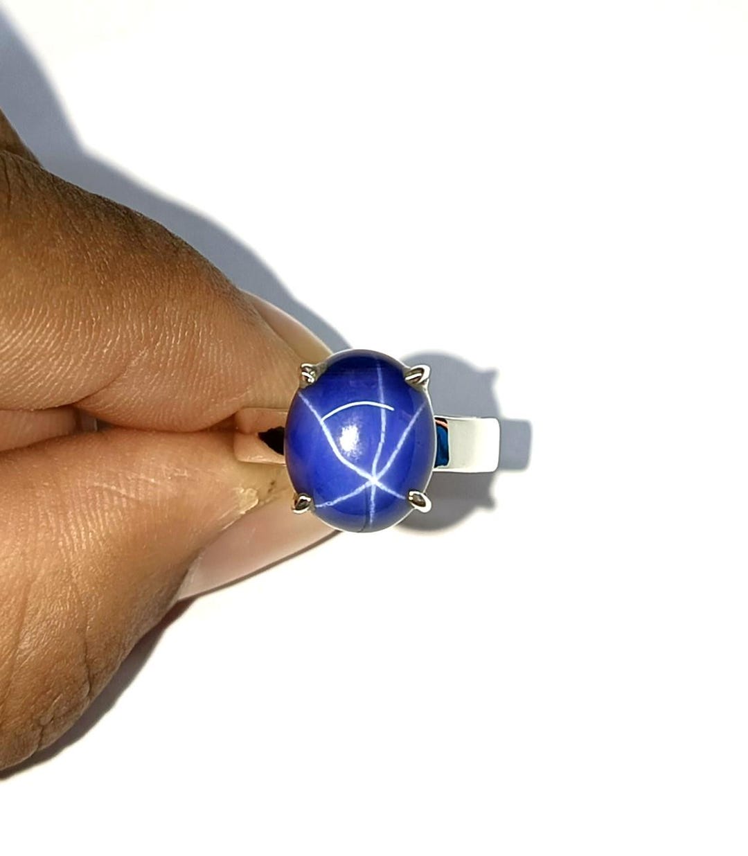 Elegant Blue Star Sapphire Engagement Ring, Handmade 925 Sterling ...
