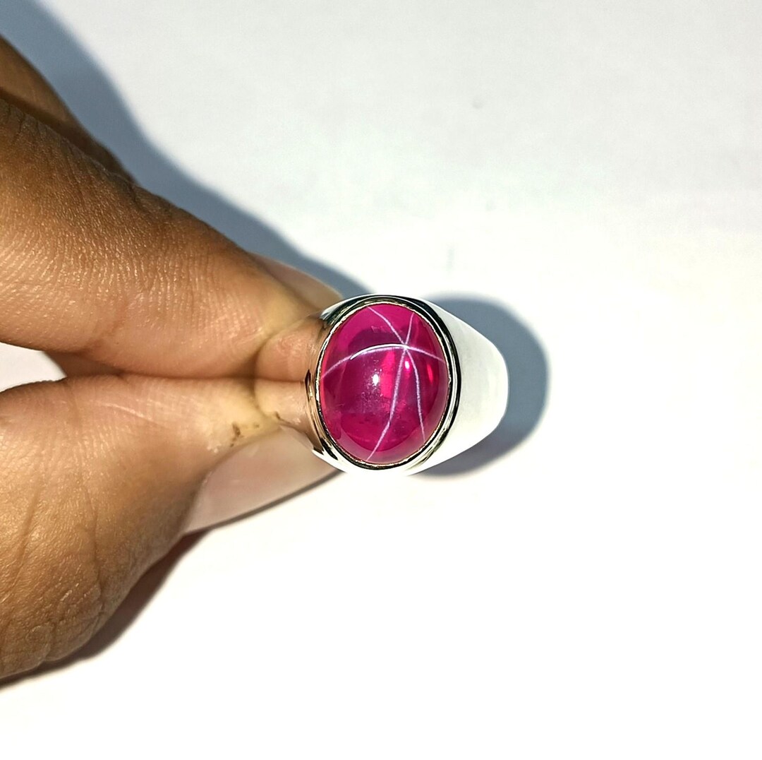 Vintage Red Star Ruby Ring, 925 Sterling Silver Ruby Men's Ring ...