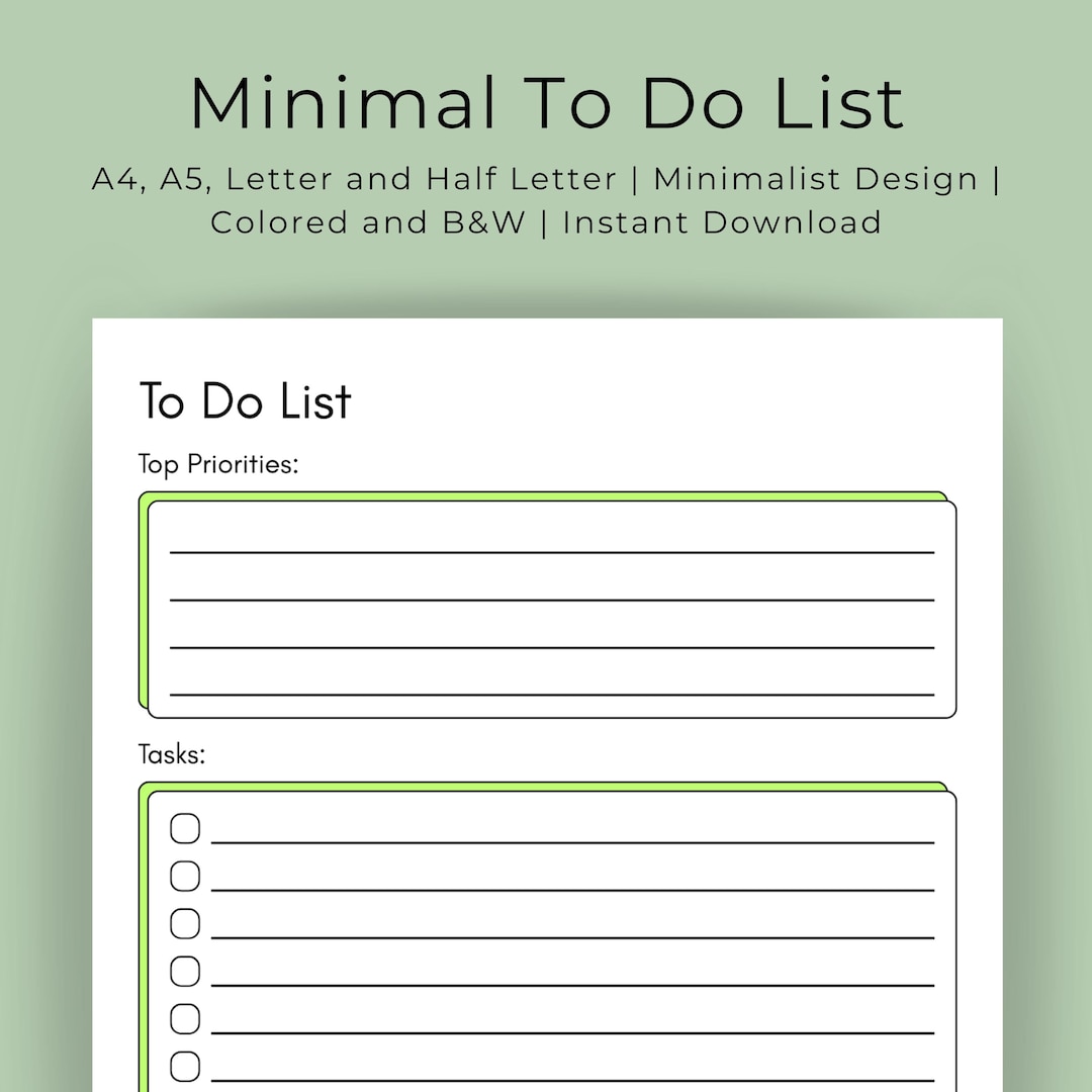 Minimalist to Do List Printable | Daily Task Planner (PDF) - Etsy
