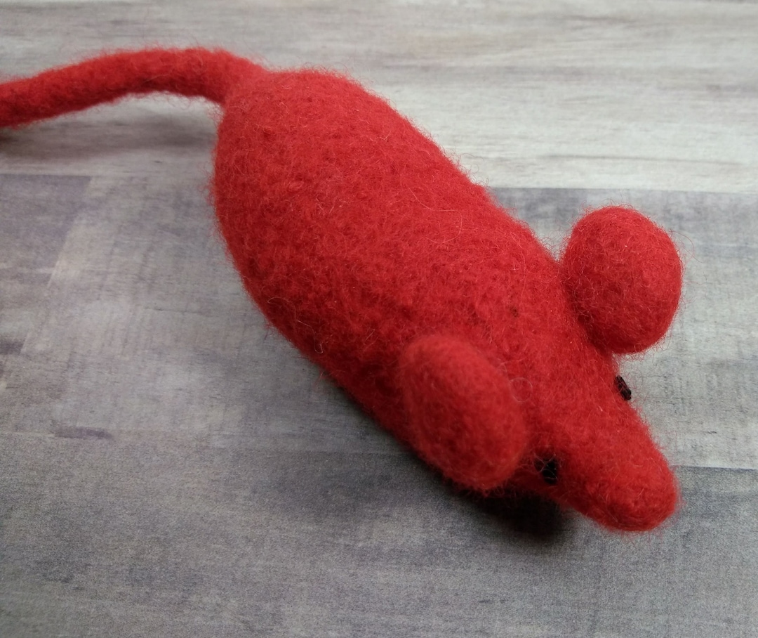 Hand Knit Felted Wool Cat Toy: Bright Red Organic Catnip Mouse, Eco ...