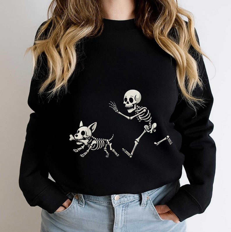 Halloween Skeleton and Dog Digital File, Funny Spooky Season ...