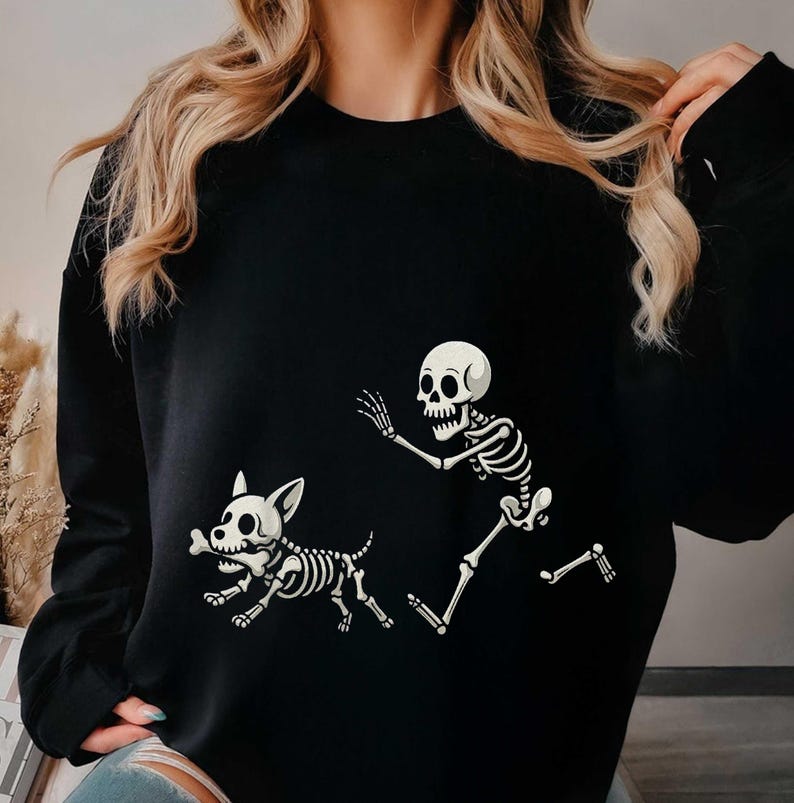 Halloween Skeleton and Dog Digital File, Funny Spooky Season ...