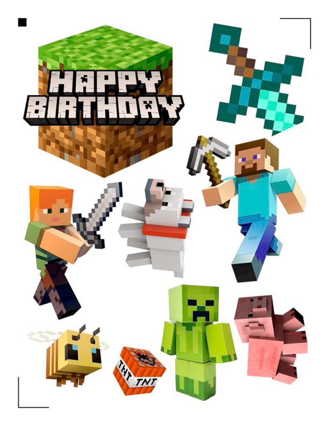 Printable, Editable, and Customizable Cake Topper Inspired by Minecraft ...