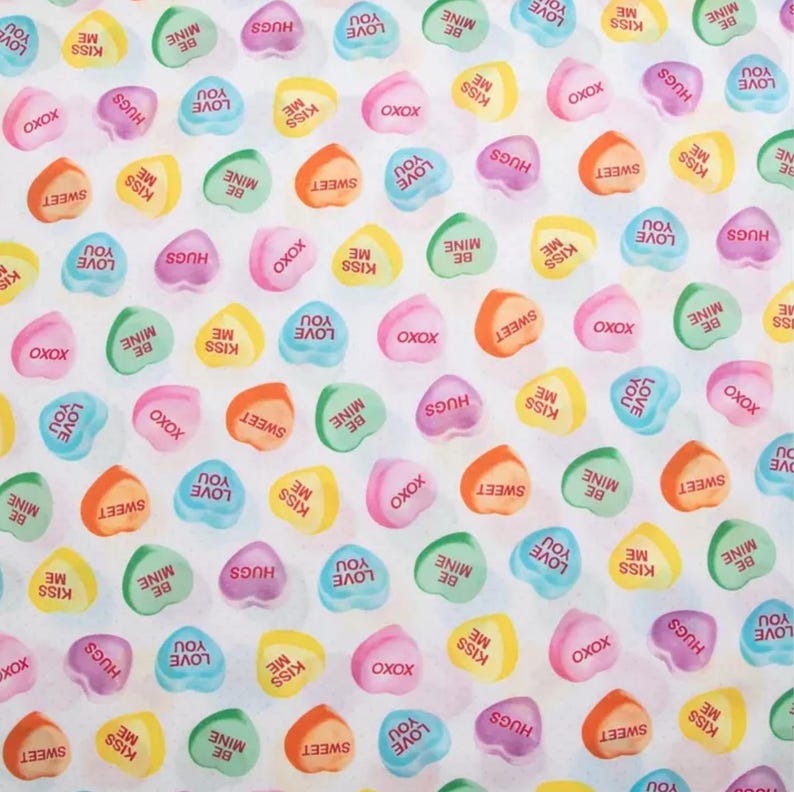 Conversation Hearts Cotton Fabric - Etsy