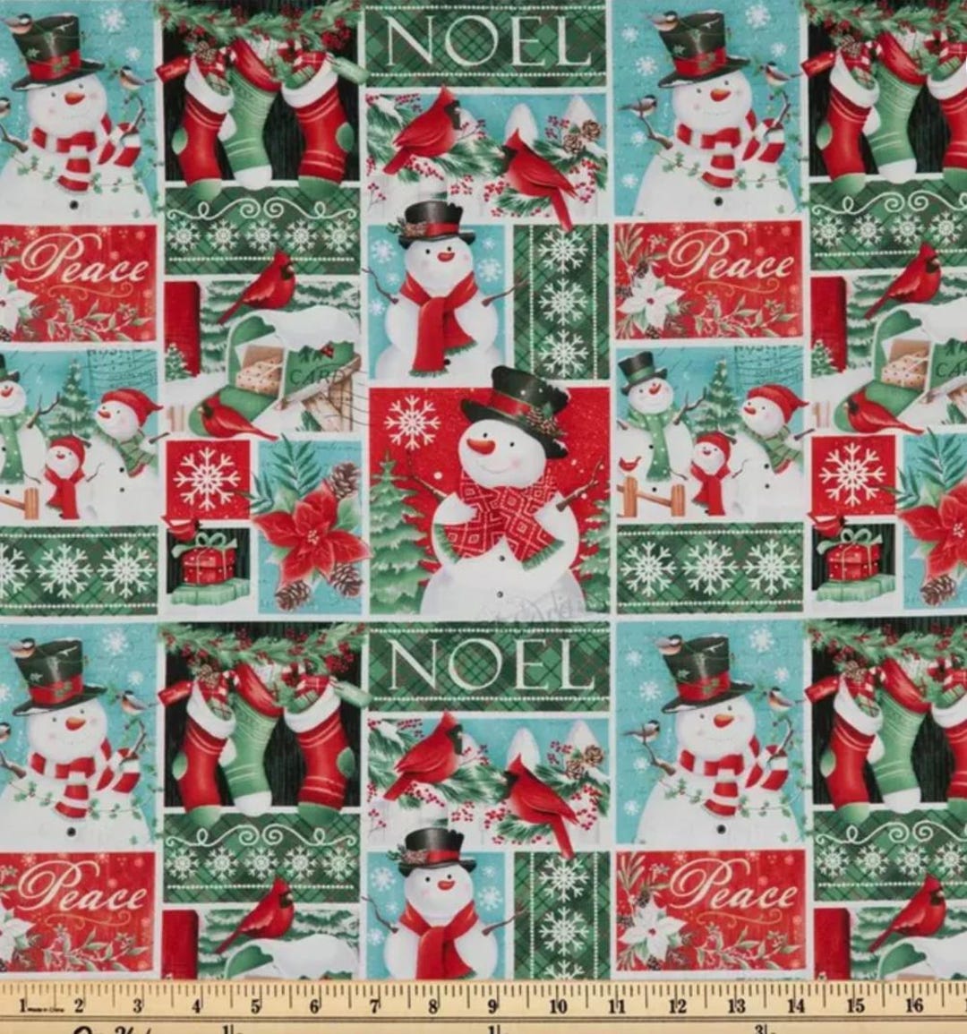 Snowman Block Cotton Fabric, Christmas Winter Scenes - Etsy