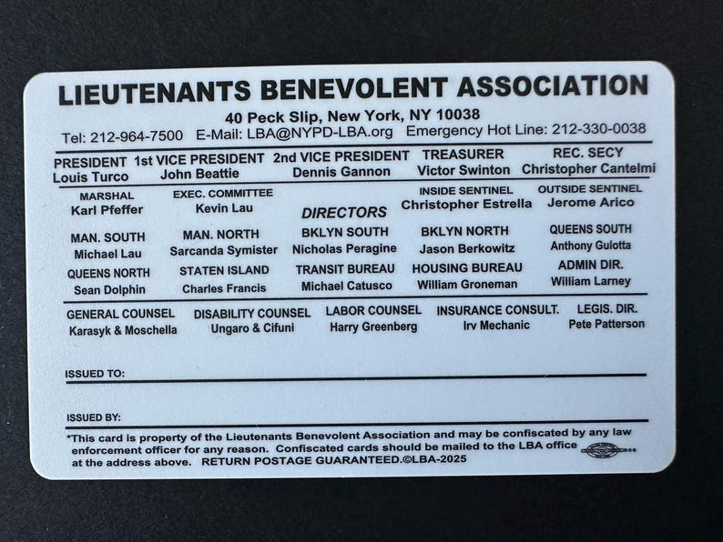 Lieutenants Benevolent Association 2025 Personal Friend PBA LBA Card - Etsy
