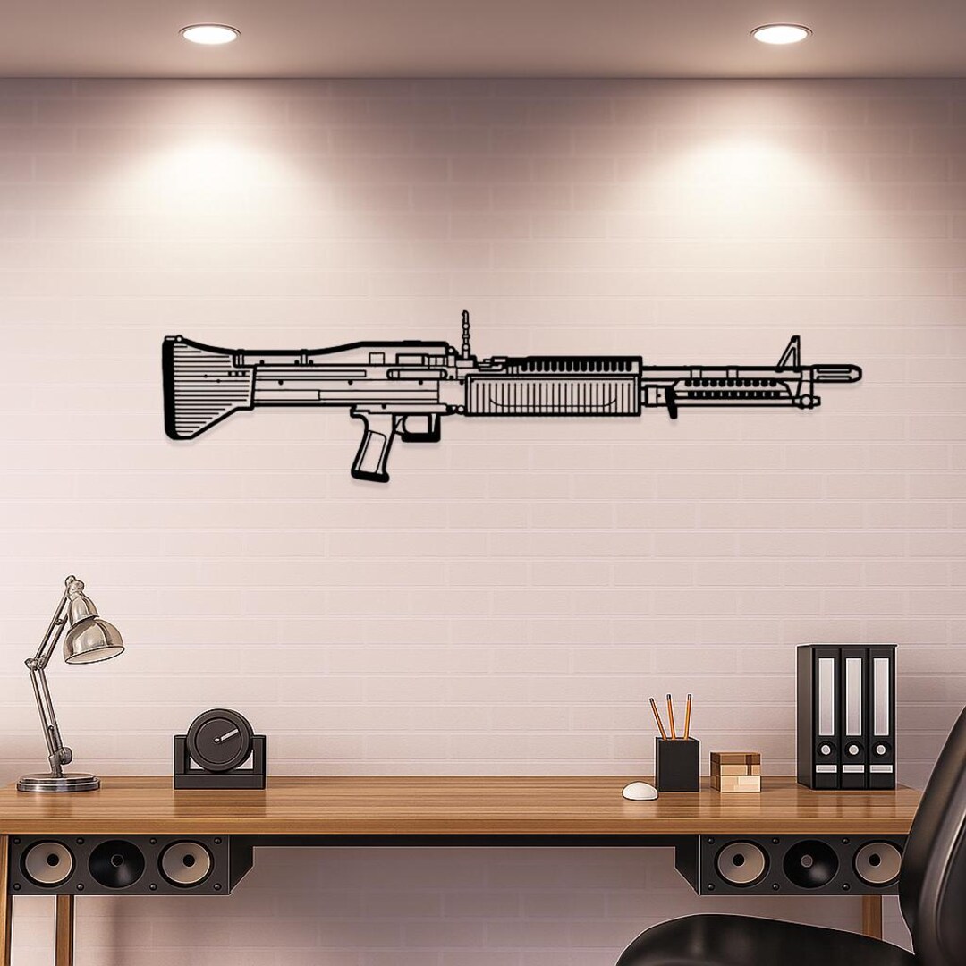 M60 Machine Gun Silhouette Metal Wall Art, Gun Metal Wall Art, Tactical ...