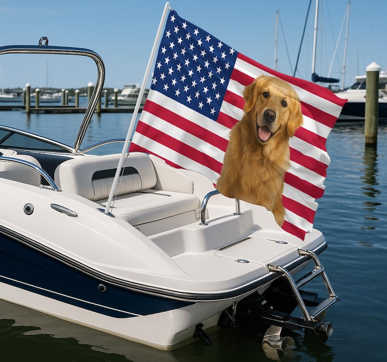 Custom Pet Photo American Flag, Personalized Dog or Cat Boat Double ...