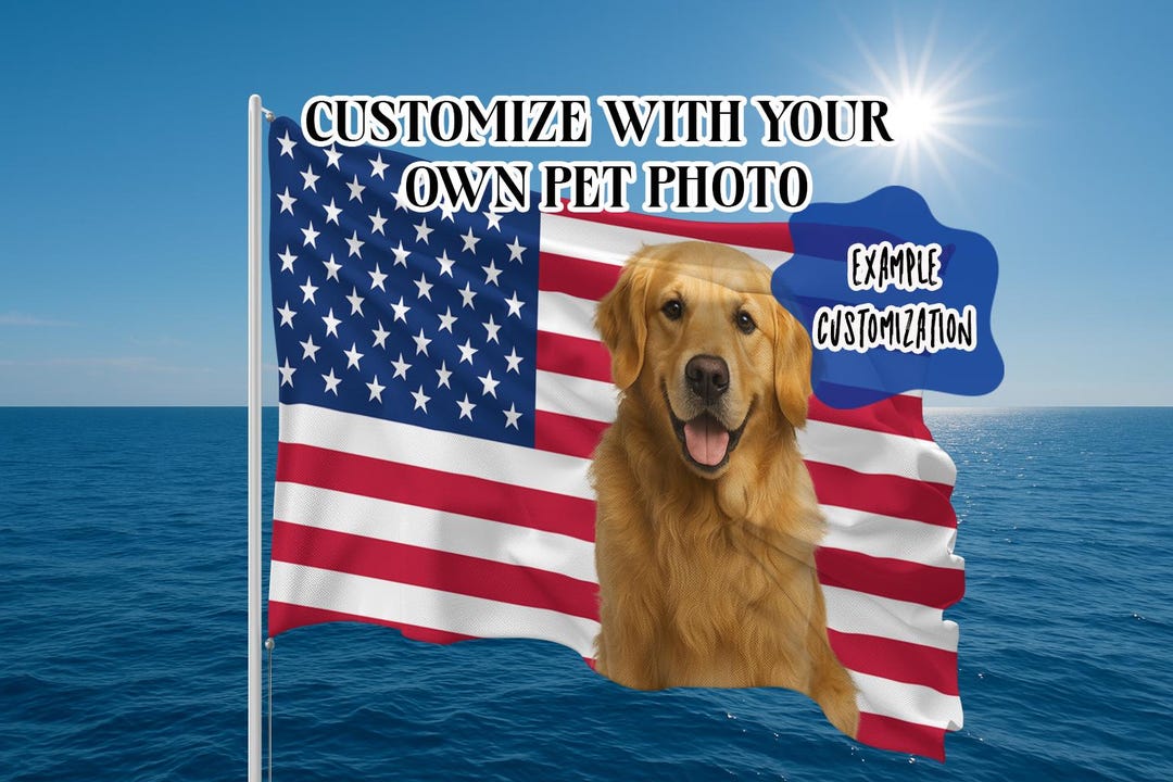 Custom Pet Photo American Flag, Personalized Dog or Cat Boat Double ...