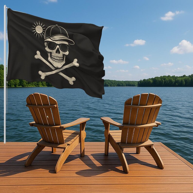 Funny Pirate Double Sided Boat Flag, Skull With Hat & Sunglasses, Cool ...
