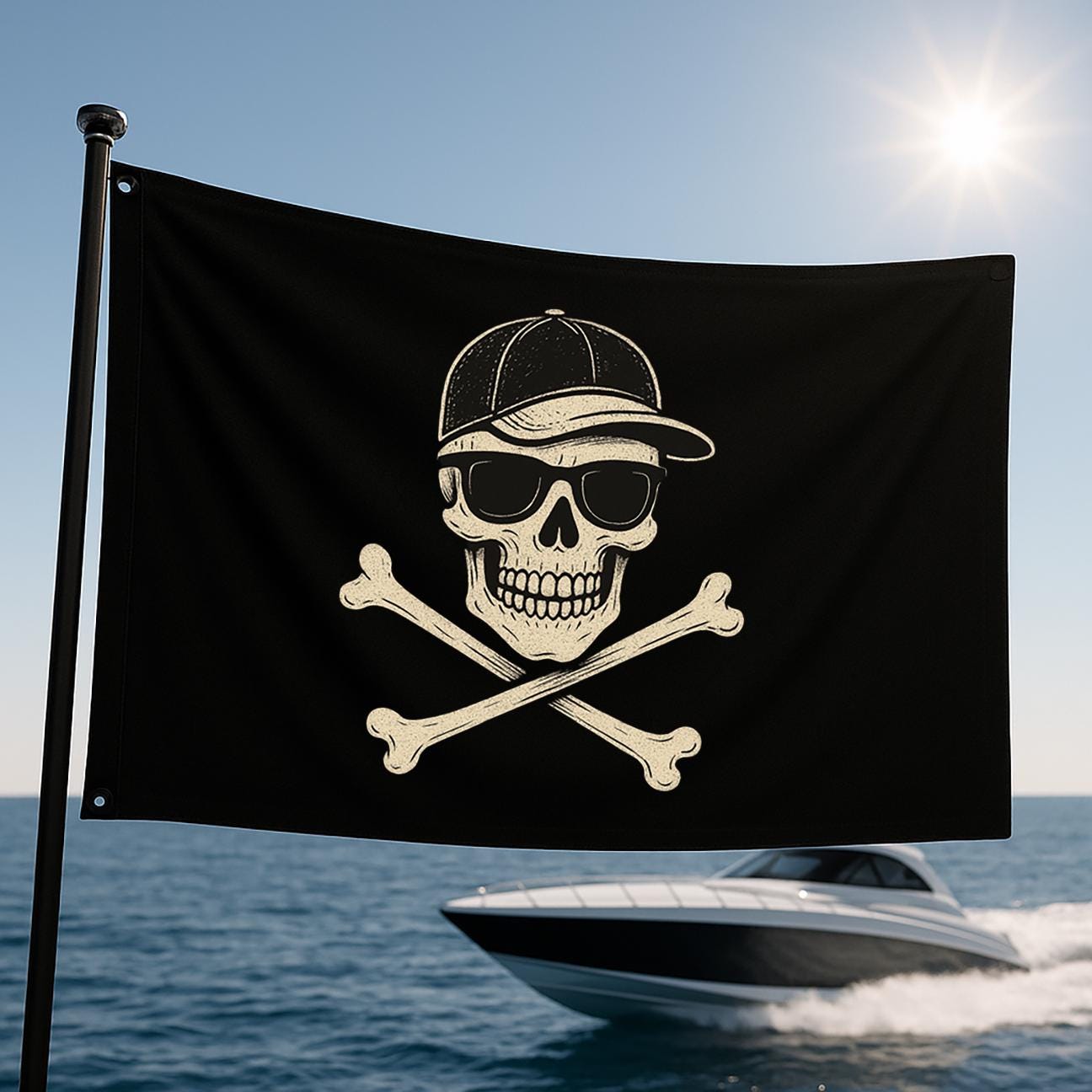 Funny Pirate Double Sided Boat Flag, Skull With Hat & Sunglasses, Cool ...