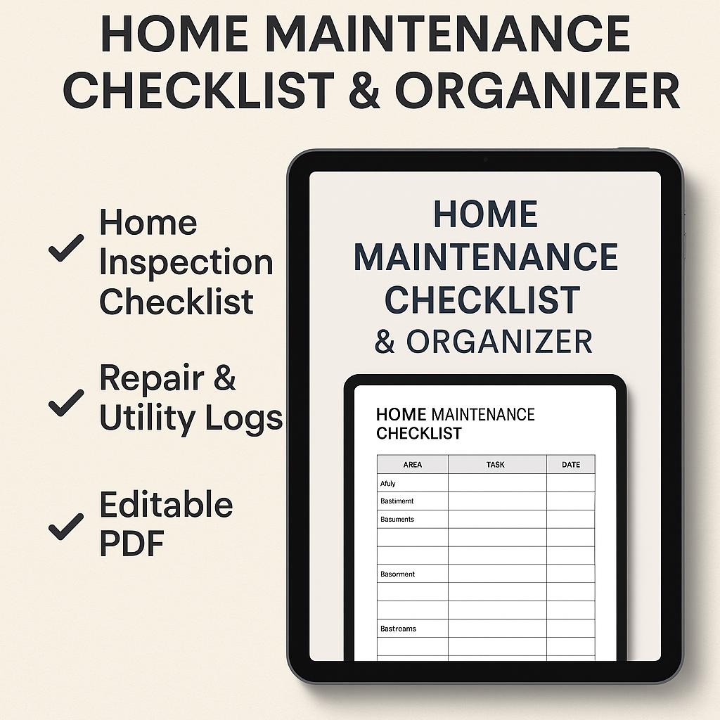 Printable Home Maintenance Checklist & Repair Log | Editable Home ...