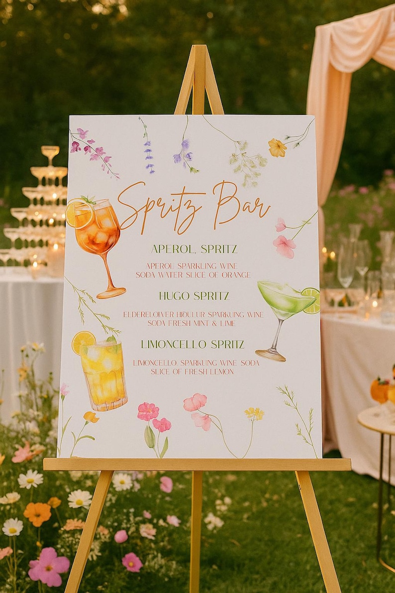 Aperol Spritz Bar Sign: Wedding Cocktail Menu, Editable Template - Etsy