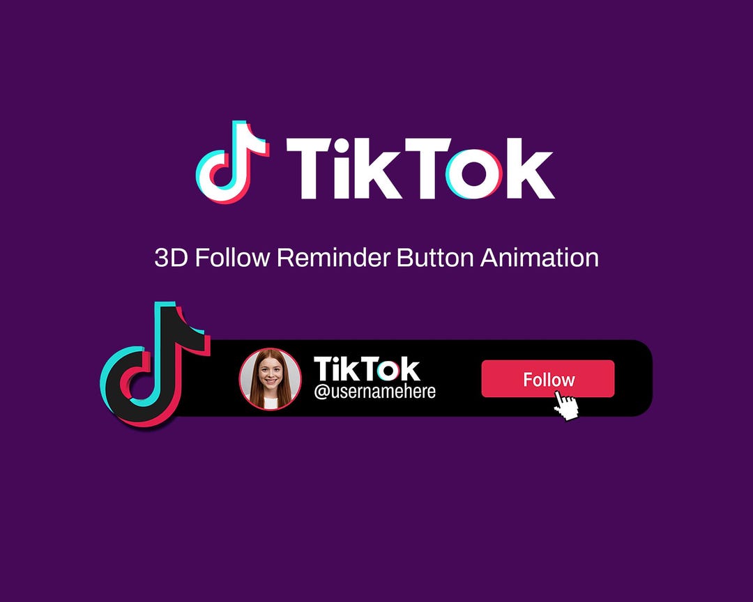 Custom 3D Animated Tiktok Follow Button Overlay – Lower Third With a ...
