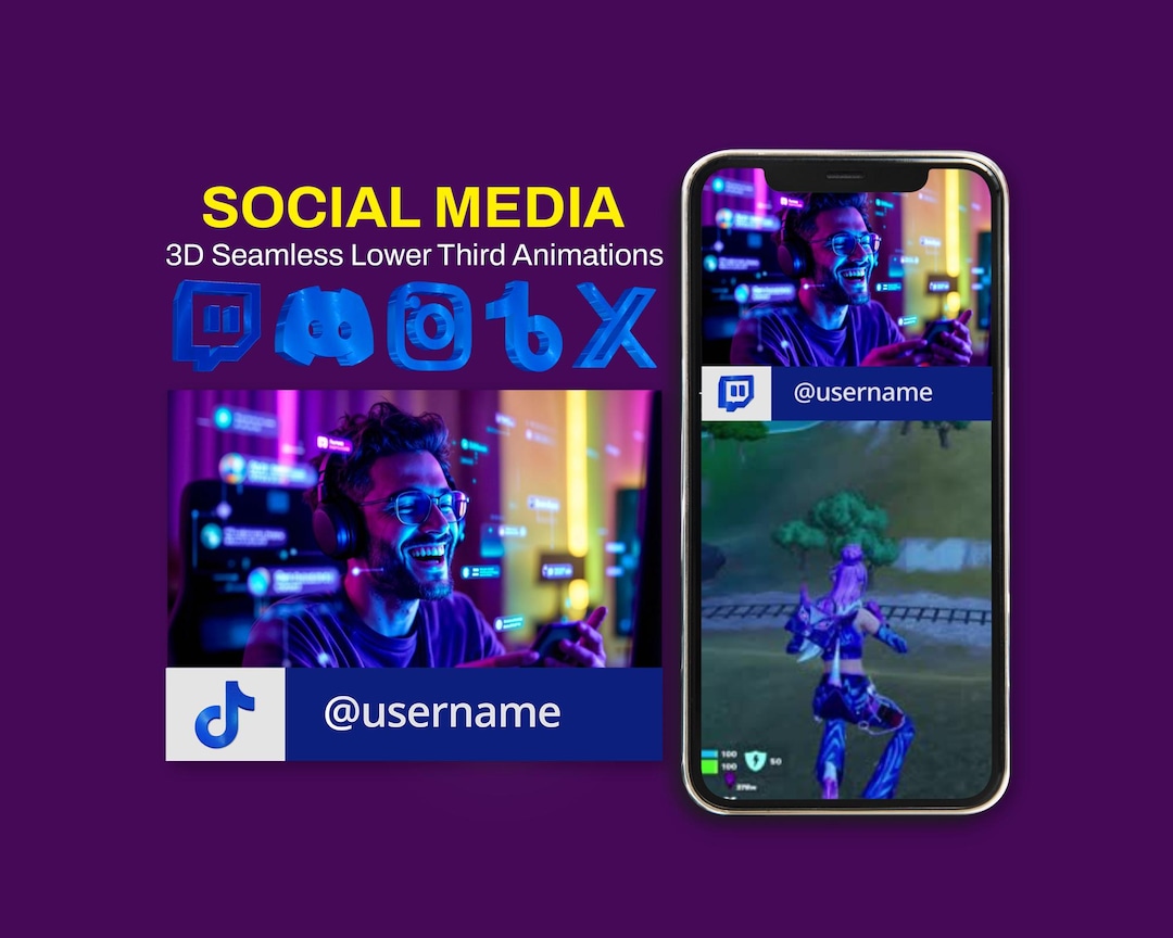 Animated Social Media Lower Thirds: 3D Seamless Lower Third Animation ...