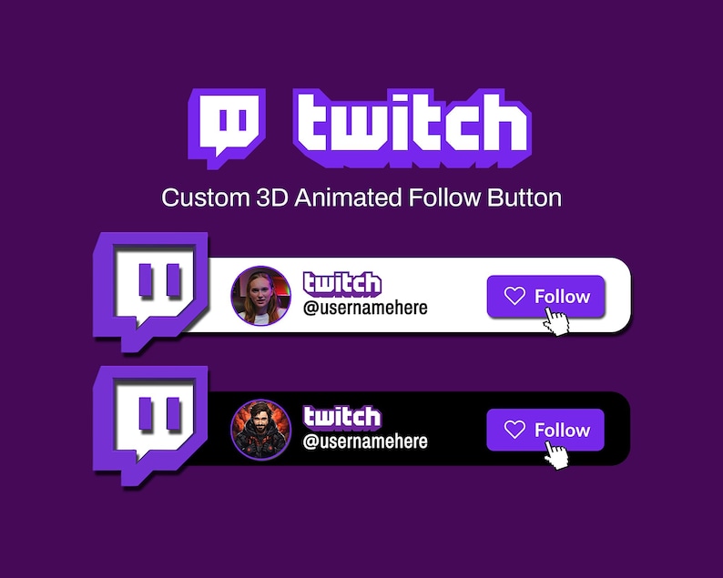 Custom 3D Animated Twitch Follow Button Overlay | Streamer Social Media ...