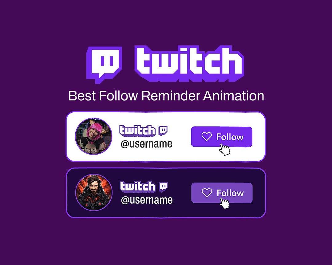 Animated Twitch Follow Button Overlay | Personalized Social Media Lower ...