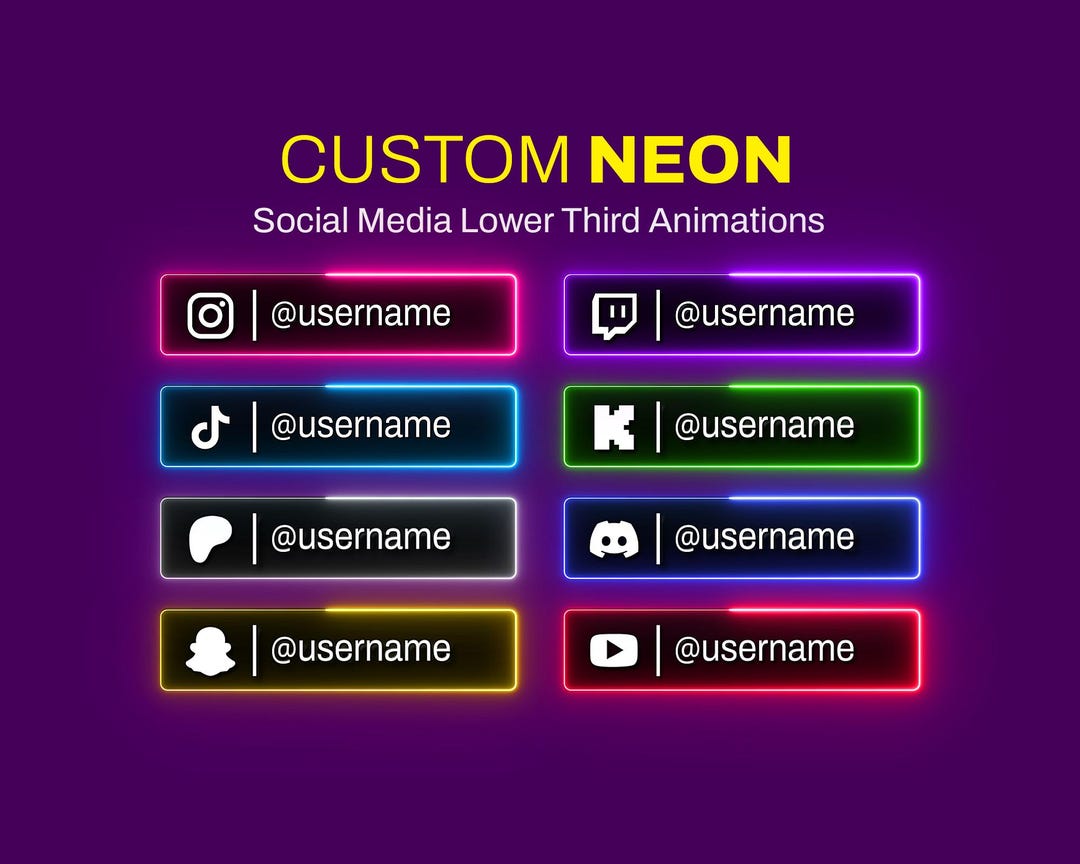 Neon Animated Social Media Lower Thirds - Stream Overlay - Etsy