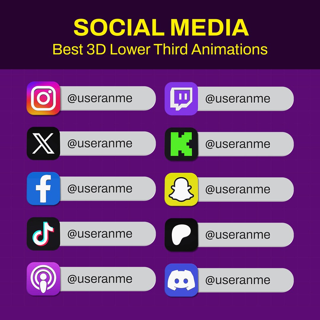 3D Animated Social Media Lower Third: Custom Stream Overlay - Etsy