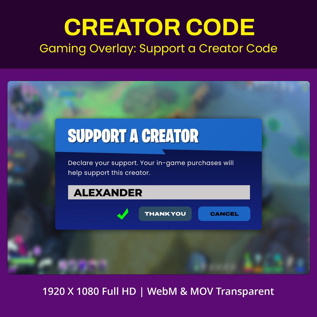 Trendy Creator Code Epic Animation Overlay for Twitch, Kick, Youtube - Etsy