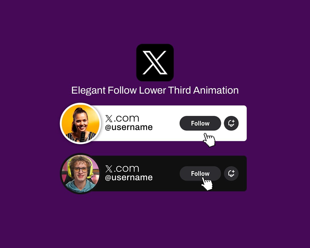 Custom X Follow Button Animation – Social Media Lower Third Overlay - Etsy