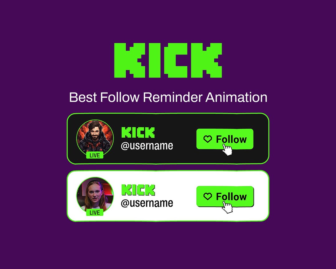 Personalized Kick Follow Button Overlay | Animated Lower Third - Etsy
