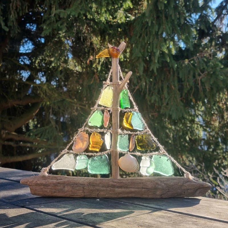 Sea Glass Art Ship - Etsy UK