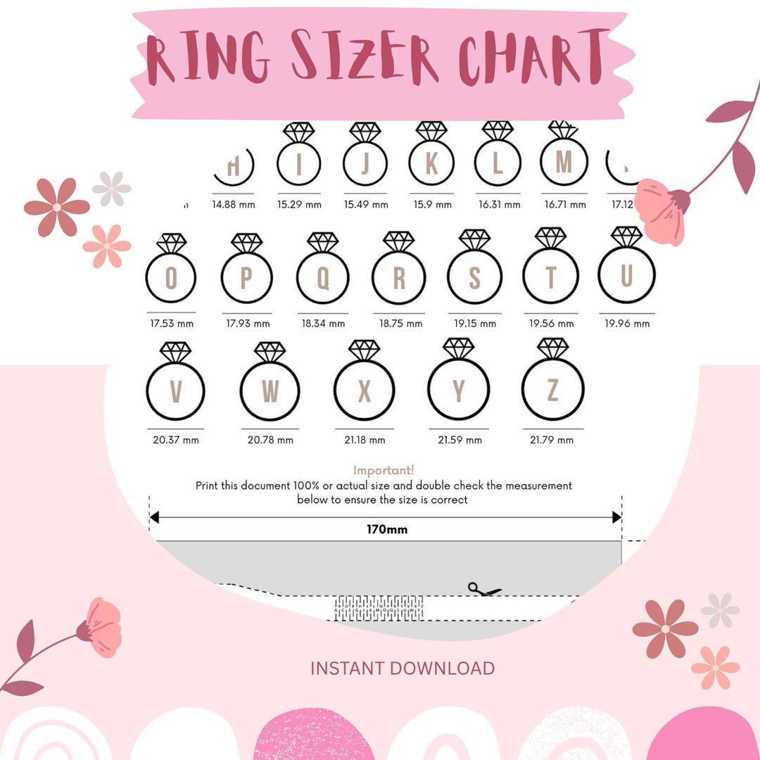 Printable Ring Size Chart | Ring Sizer PDF | Instant Download Ring ...