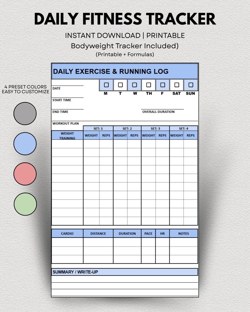 Printable Daily Fitness Tracker | Workout Planner, Exercise Log ...