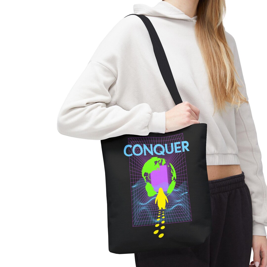 Conquer the World Penguin Retro Sci Fi Globe Tote Bag | Vaporwave ...