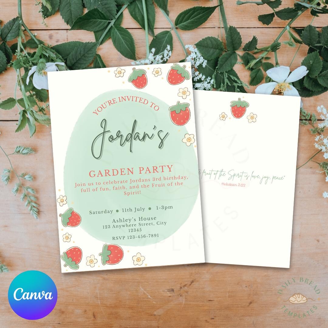 Fruit of the Spirit Birthday Invitation: Christian Garden Party Canva ...