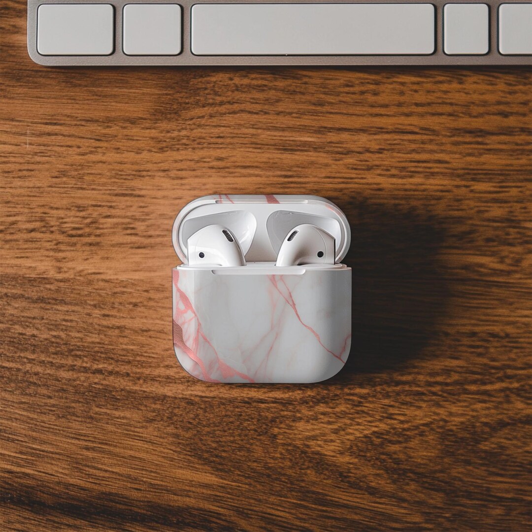 Rose Gold Marble AirPod Case With Flower Design - Polycarbonate Shell ...