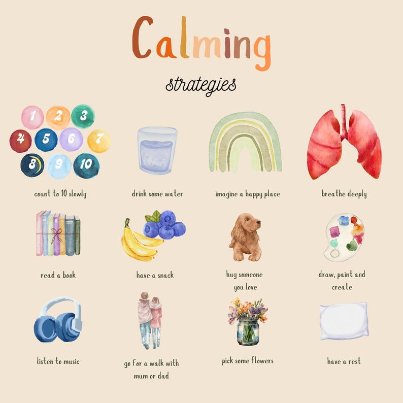 Calming Strategies Poster – Printable Kids’ Mental Health Chart ...