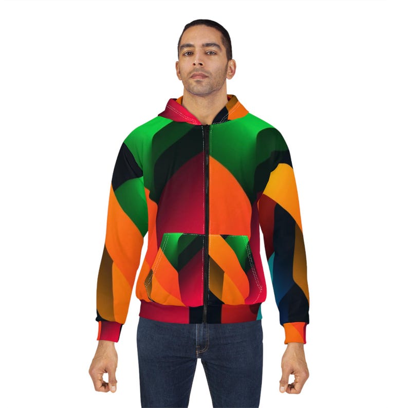 Abstract Geometric Colorblock Zip Hoodie | Bold Neon Blocks All-Over ...