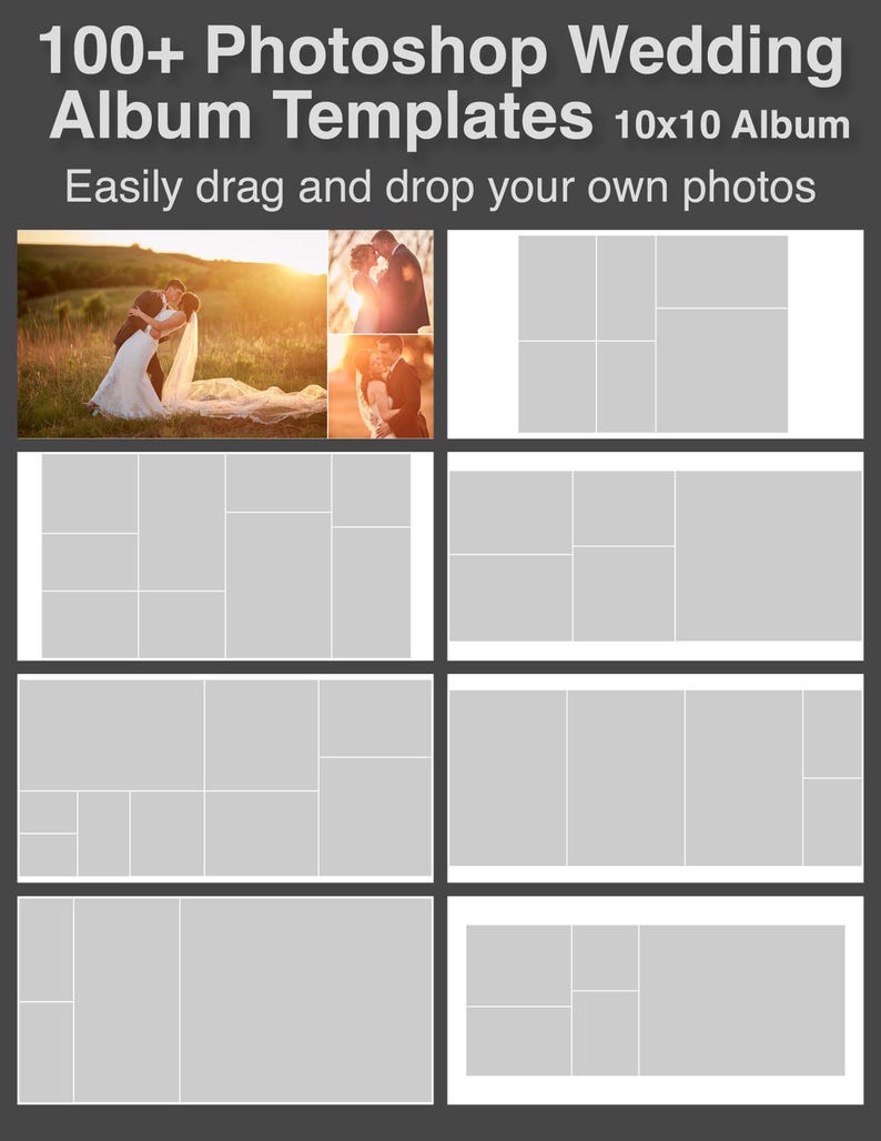 100+ Wedding Album Photoshop Templates – Drag & Drop Frames (10x10) - Etsy