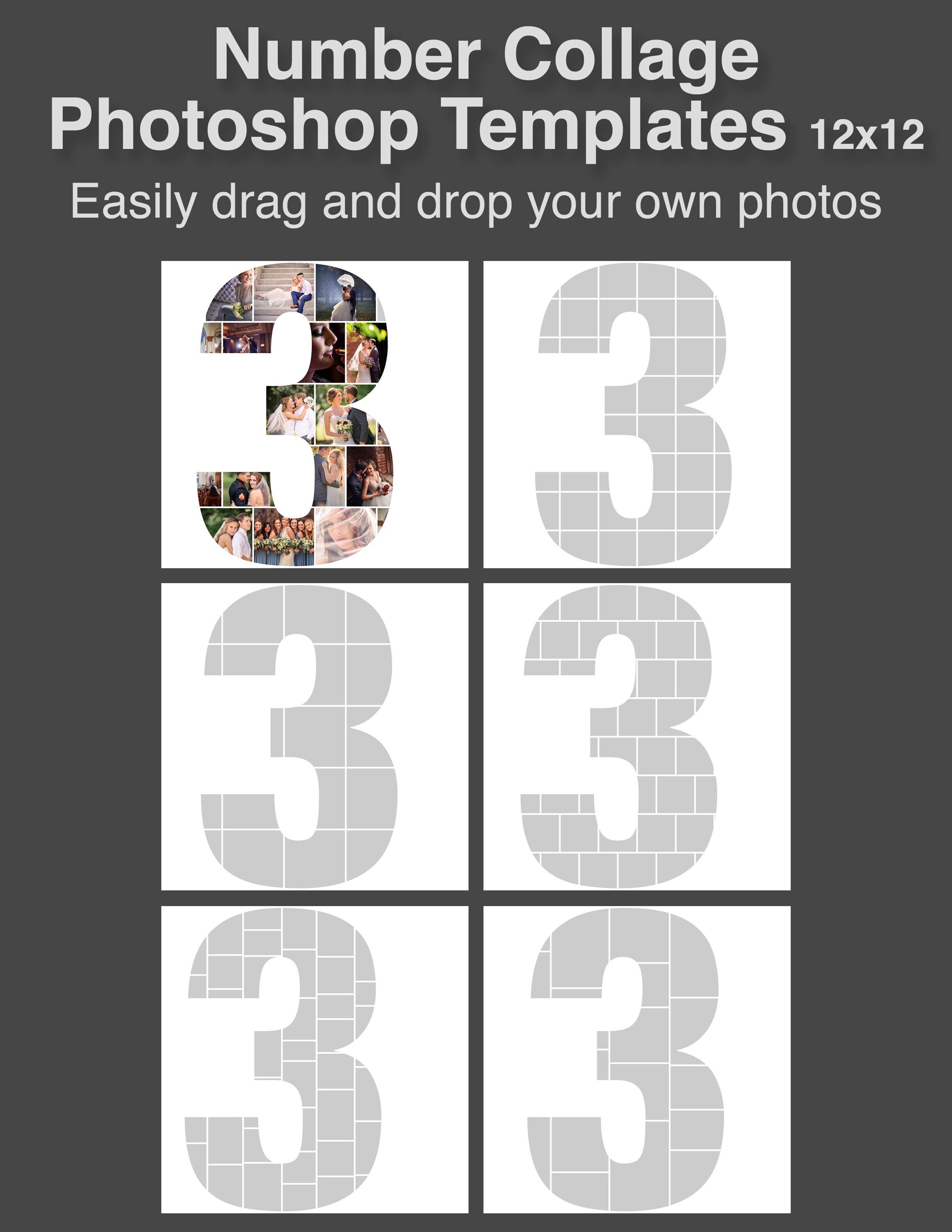 Number Photo Collage Templates (0–9) – Photoshop – Drag & Drop Layouts ...