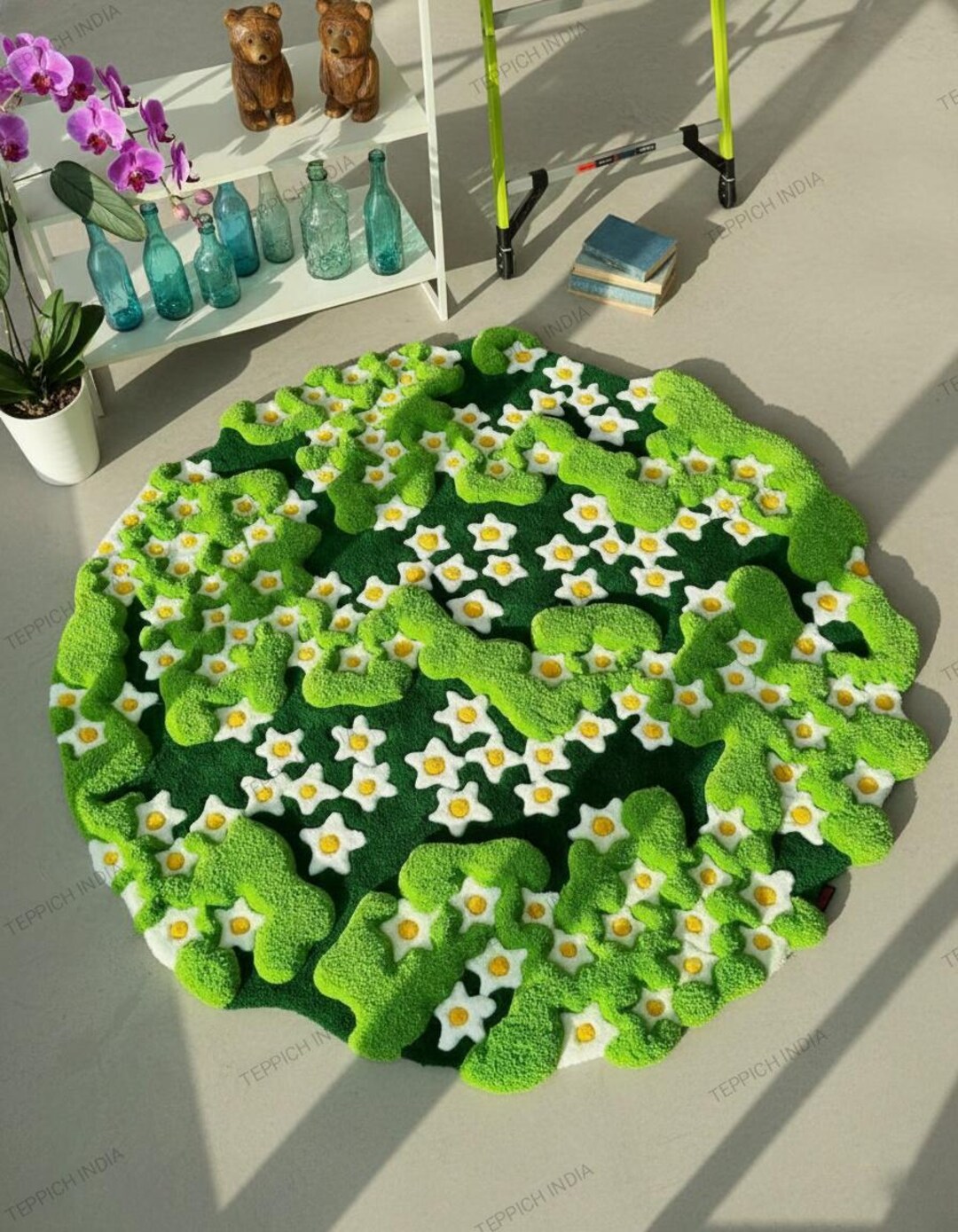 Handmade Wool Moss and Daisy Rug – 3D Tufted Floral Meadow - Etsy