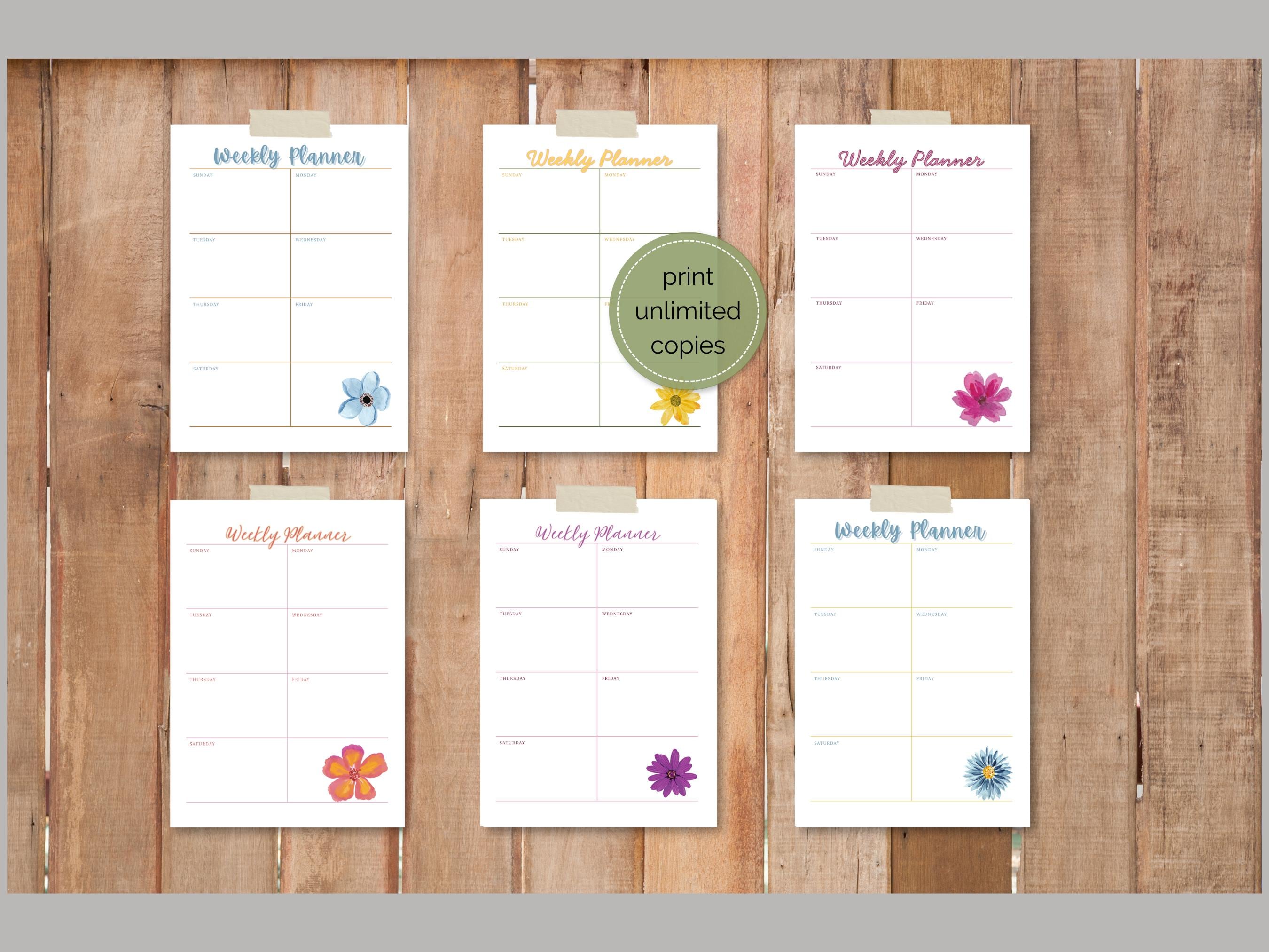 Weekly Planner Printable Bundle of Six One-page Designs in Both Sunday ...