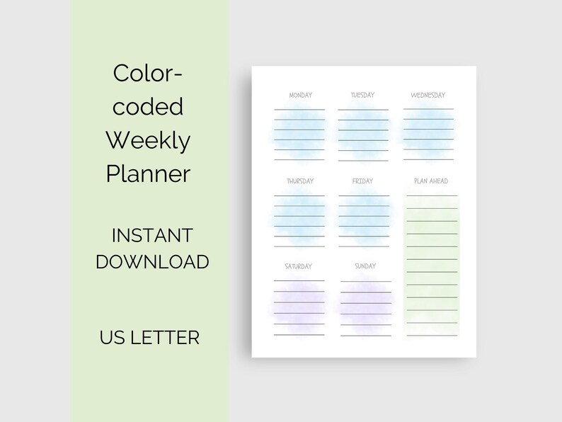 Printable Color-coded Weekly Planner: Student Study Organizer (digital ...