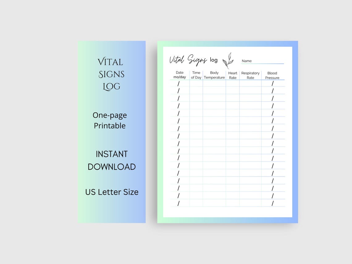 Vital Signs PRINTABLE Tracker, 4 Main Vital Signs Tracker, Blood ...