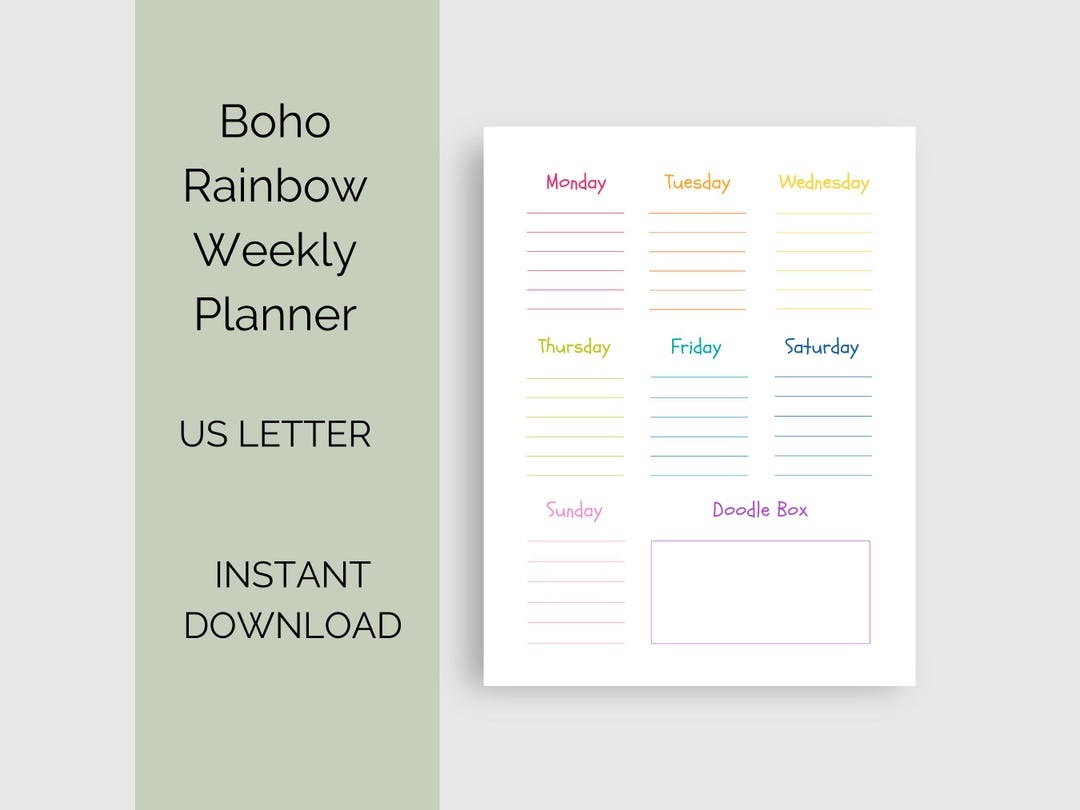 Boho Rainbow Weekly Planner Printable: Monday Start One-page Planner - Etsy